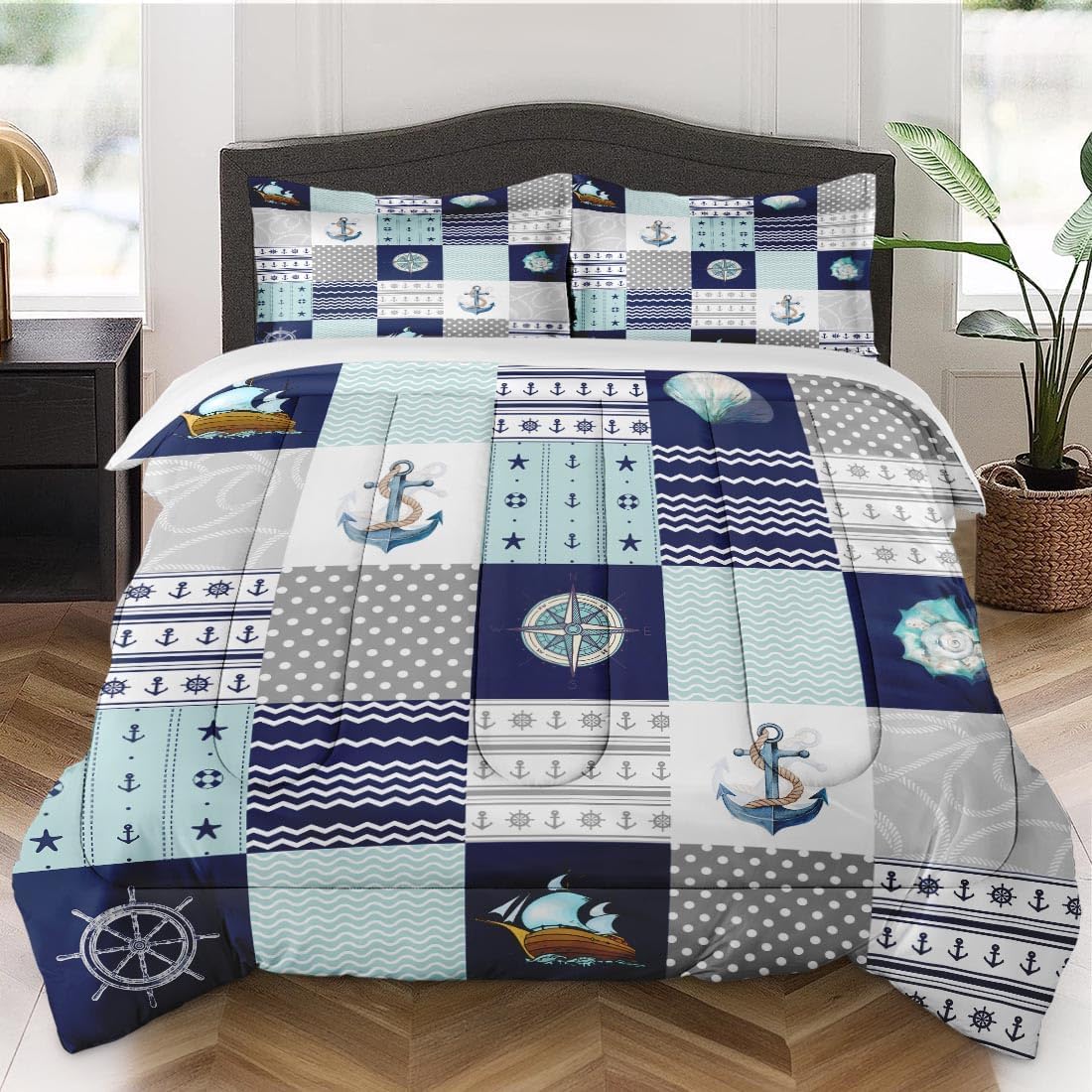 Amazon.com: WeCozy Comforter Set Twin Size with Pillowcase, Nautical ...