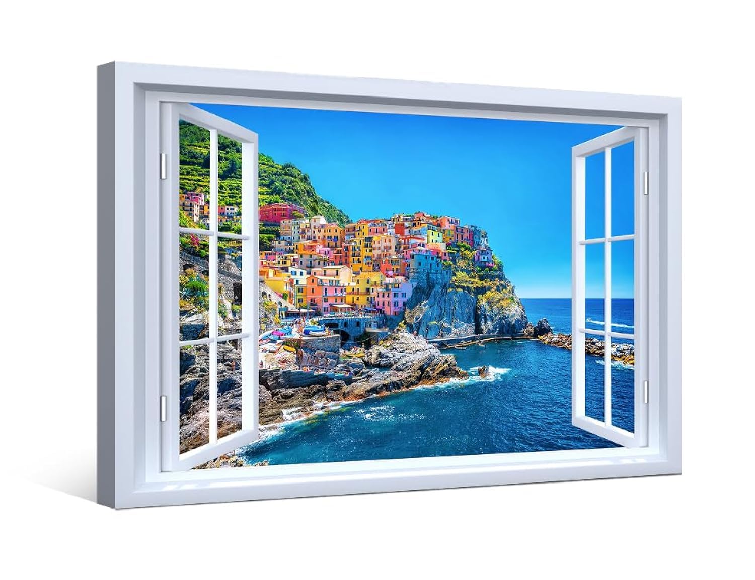 Amazon.com: 3D Window View Canvas Wall Art Cinque Terre Italy Wall ...