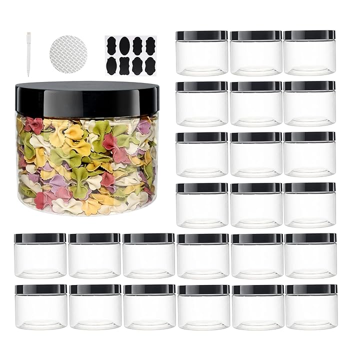 Buy BPFY 24 Pack 15 oz Clear Plastic Jars with Black Lids, Plastic ...