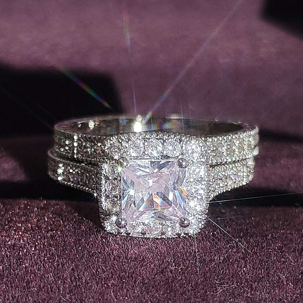 Amazon.com: 925 Sterling Silver Two in one Double-Layer Cubic Zirconia Wedding Ring for Women ...