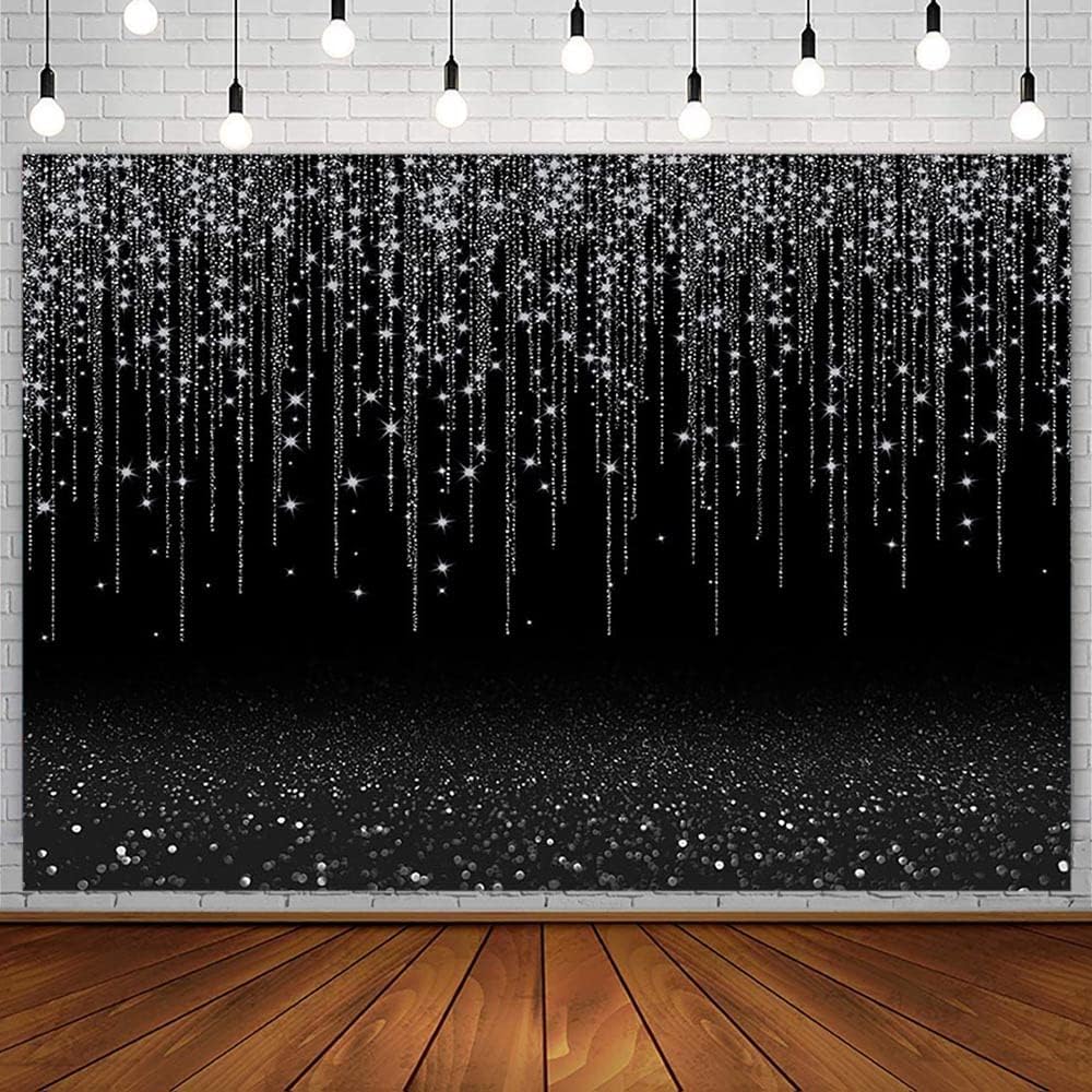Amazon.com : Mocsicka Black Silver Backdrop Silver Glitter Diamond ...