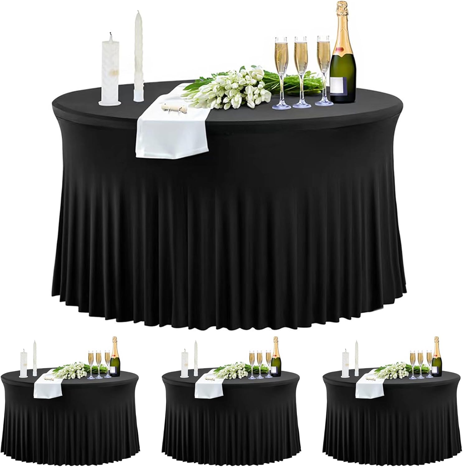 Amazon.com: 4 Pack Black Spandex Tablecloths for 60 Inch Round Tables ...
