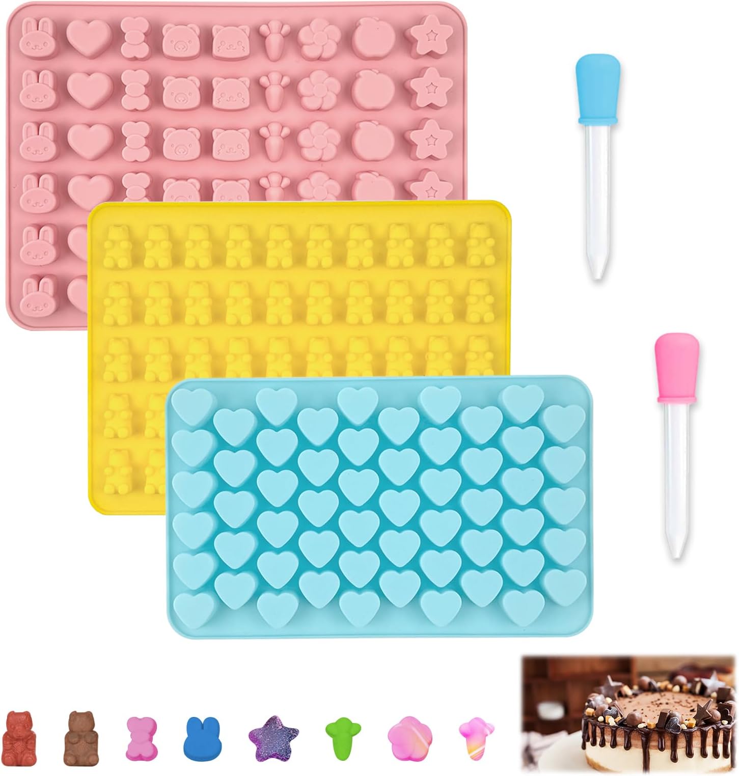 MIPIACE 4 Pcs Gummy Bear Mould Silicone Gummy Candy Mold with 2 ...