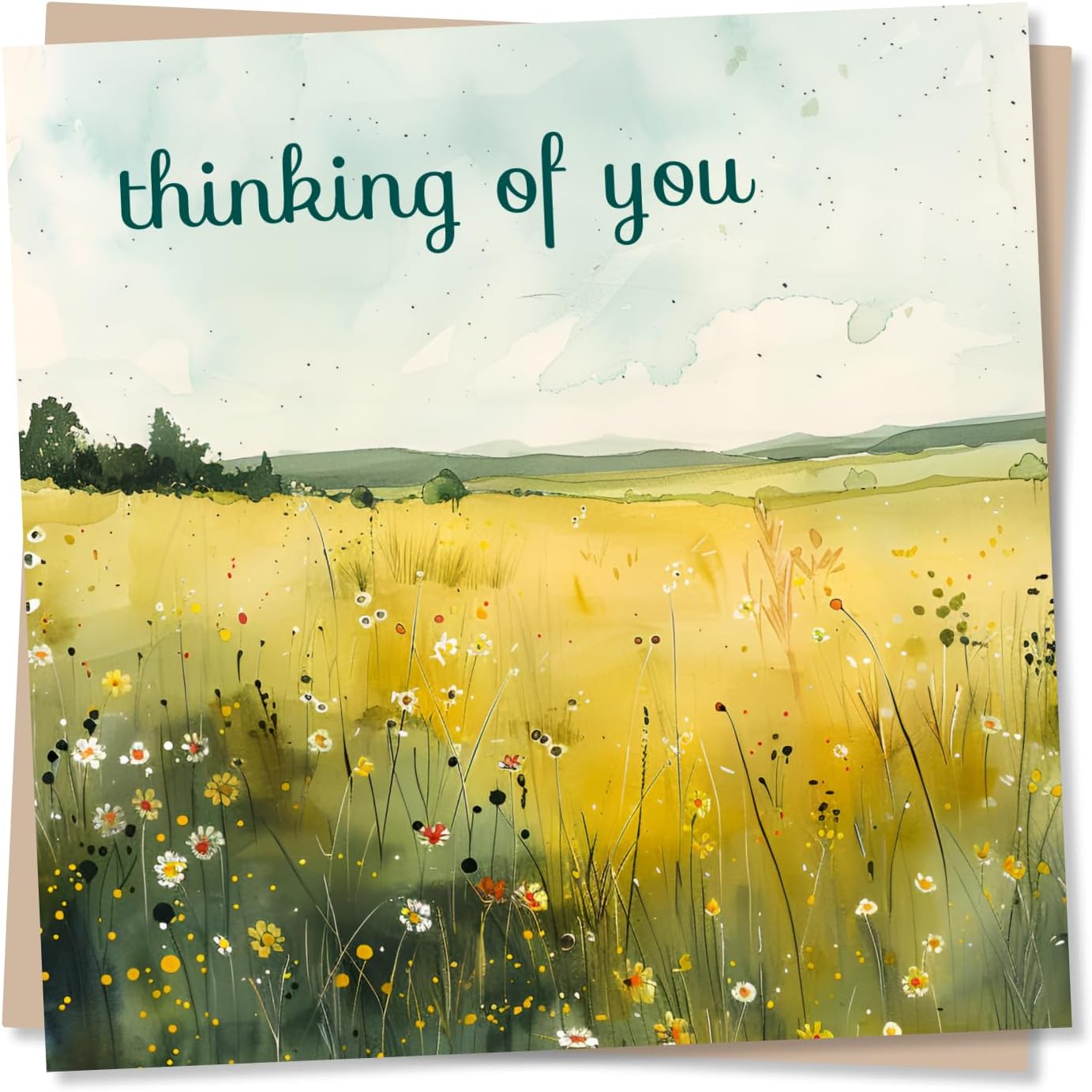 Thinking Of You Card - Beautiful Floral Field Scene - Sympathy Or ...