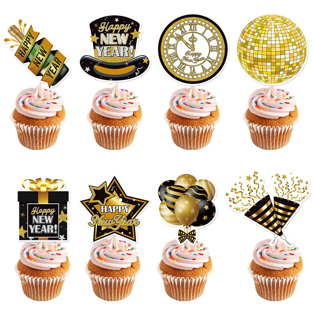 Amazon.com: Happy New Year 2025 Cupcake Topper 24 pcs 2025 New Years ...