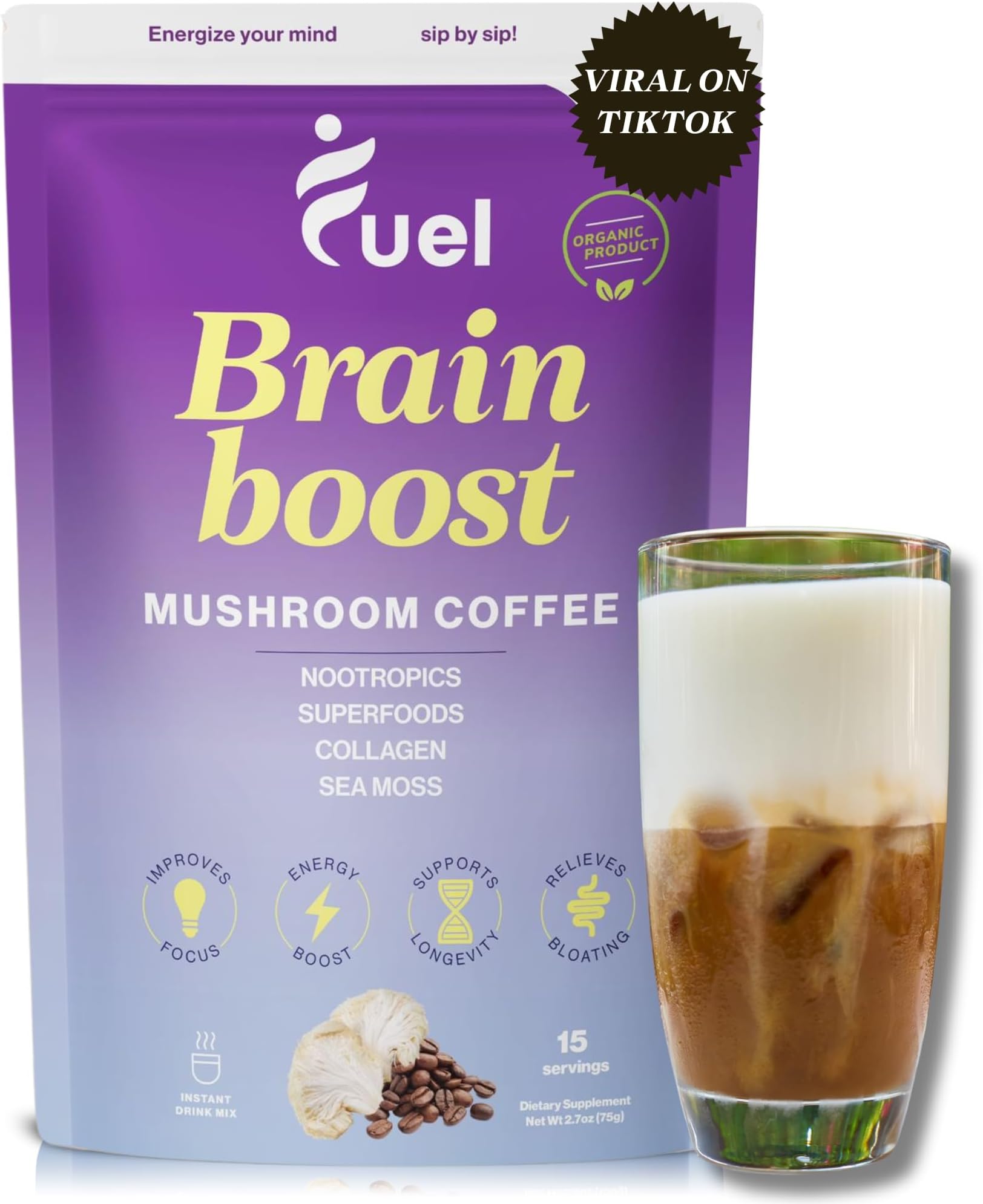 Amazon.com: Fuel Brain Boost Mushroom Coffee Nutrition, Mushroom Coffee ...