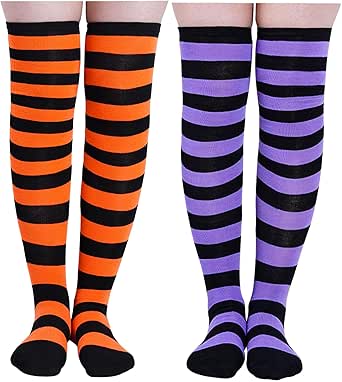 Amazon.com: SUMERSHA 2 Pairs Women's Long Striped Socks Over Knee High ...