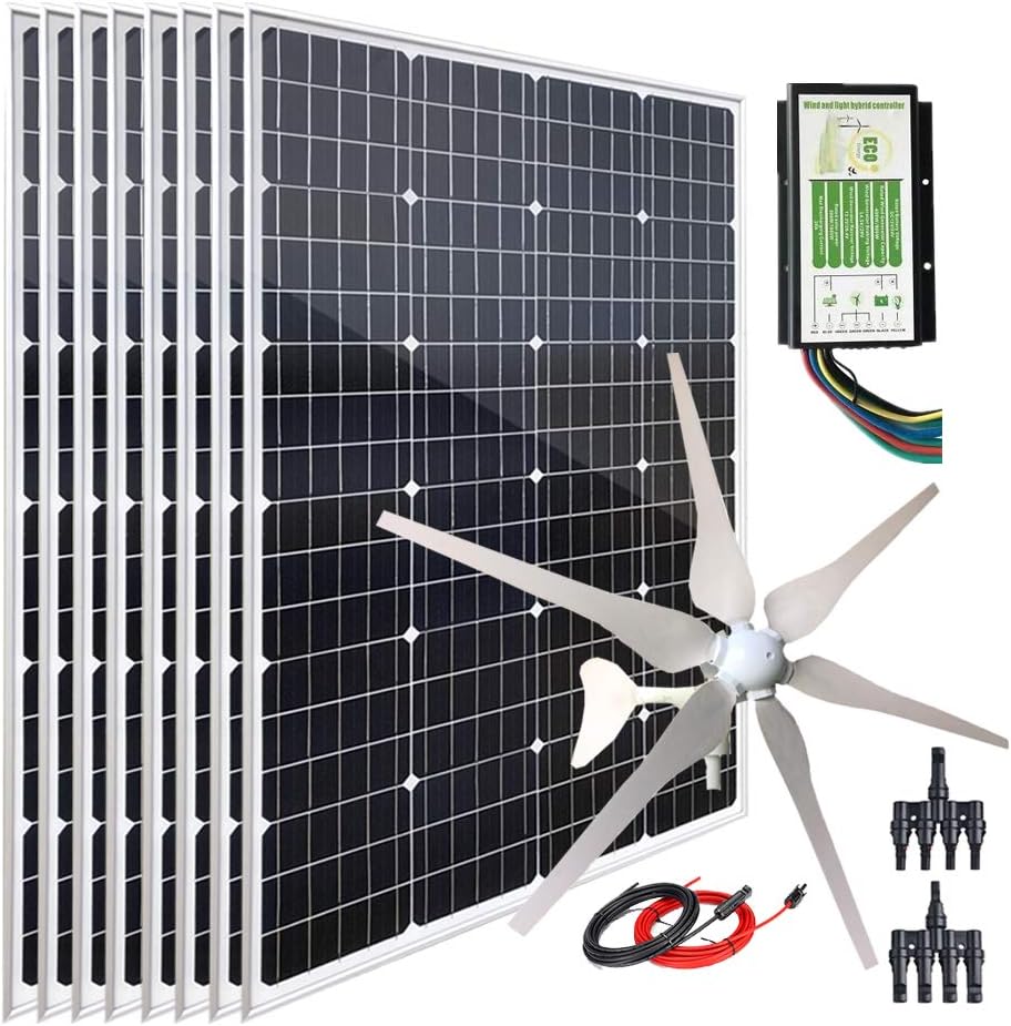Amazon.com: 1360W 24V Wind Turbine Generator Solar Panel Kit with ...