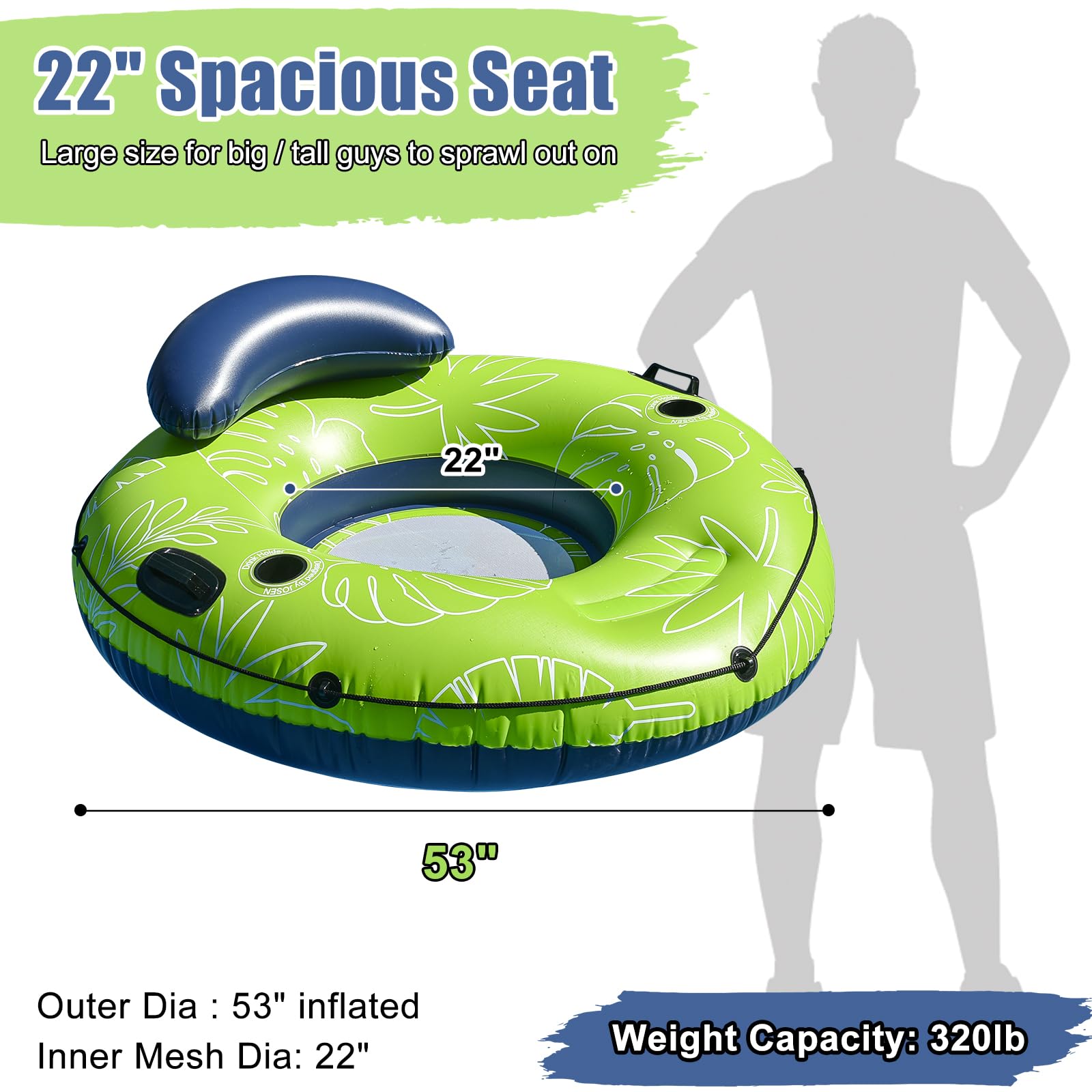 Heavy Duty River Tubes Float with Cup Holders for Pool and Lake - 53 ...