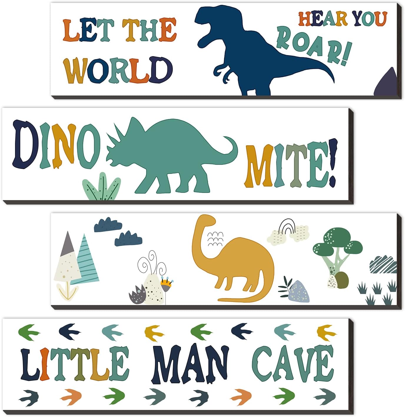 Amazon.com: SHLINCO 4 Pieces Dinosaur Decor Wooden Hanging Wall Plaques ...