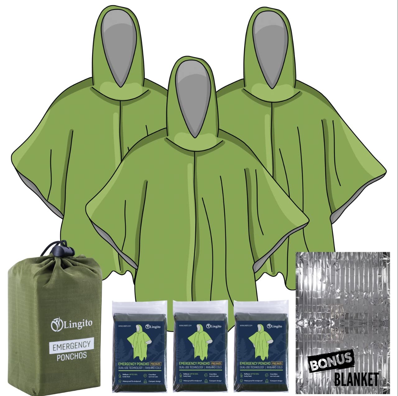Snapklik.com : Lingito Emergency Rain Poncho - Thermal Survival ...
