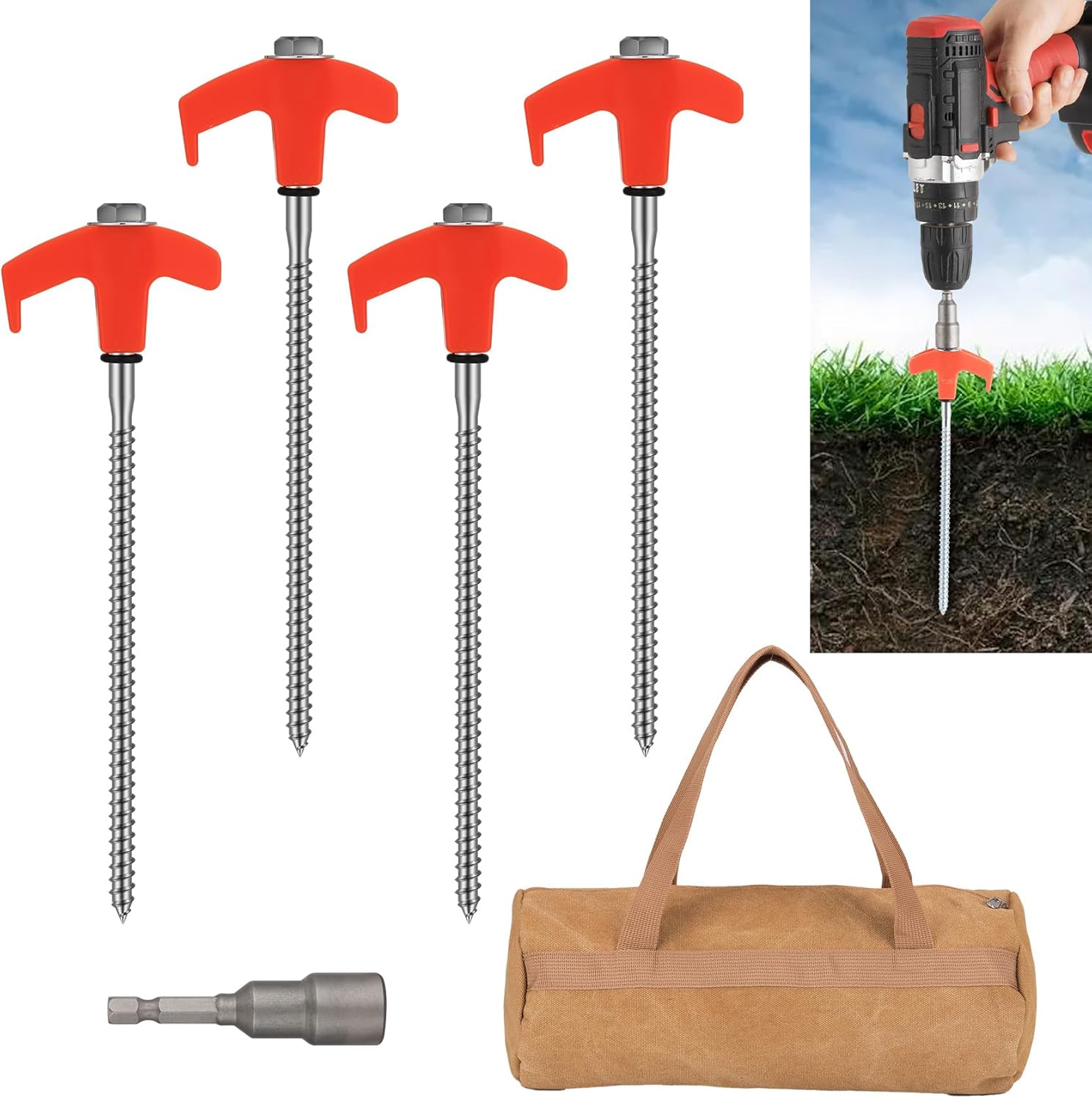 Amazon.com : 8" Screw in Tent Stakes 4PCS - Ground Anchors Screw in ...