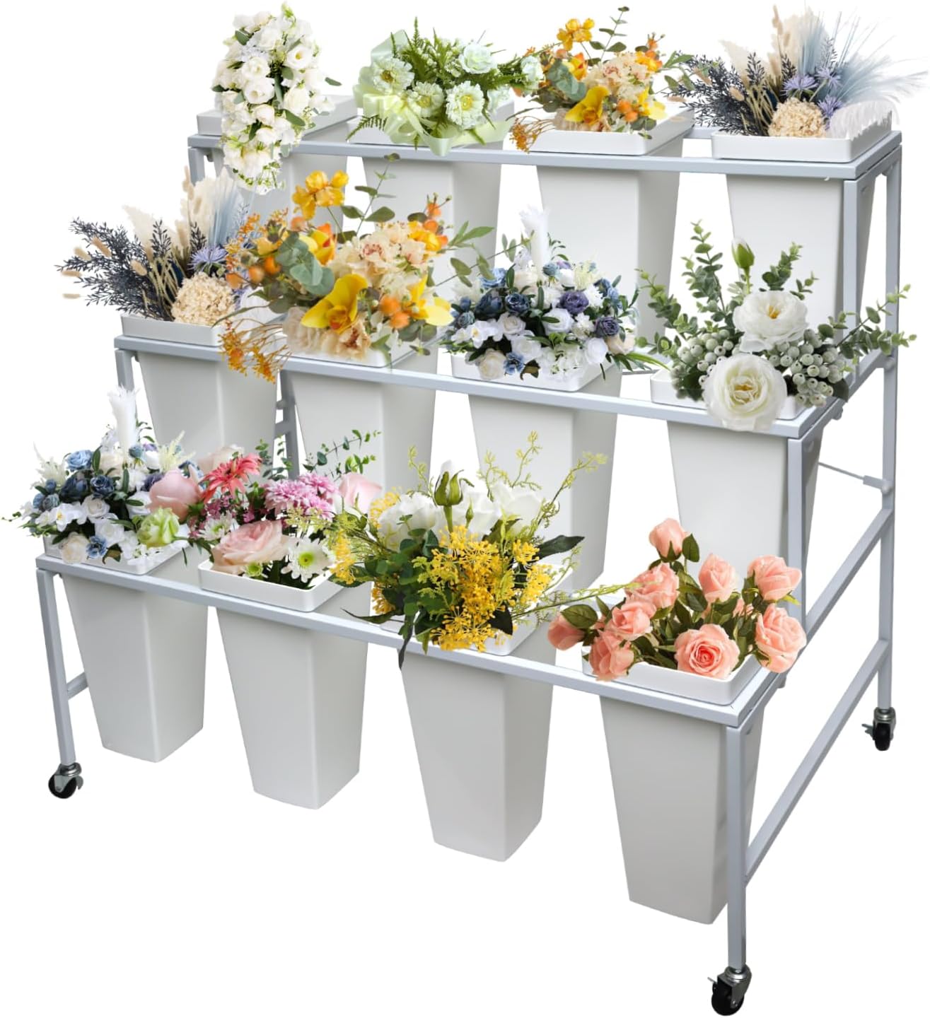 Amazon.com: DEFNES Flower Display Stand with 12 Buckets,3 Layer Plant ...