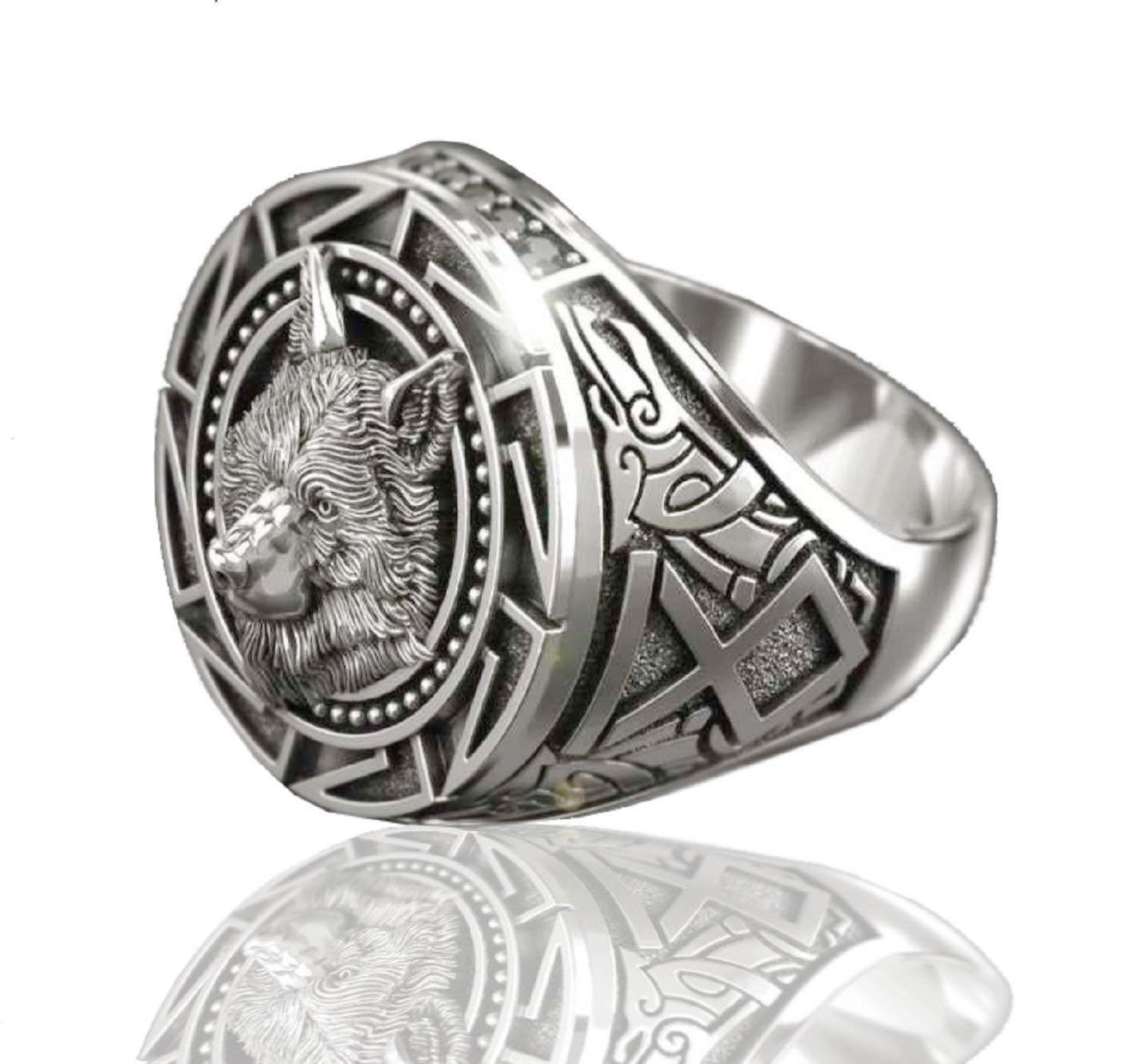 Slavic Wolf Ring for Men, Norse Viking Nordic Wolf Head Ring, Retro ...