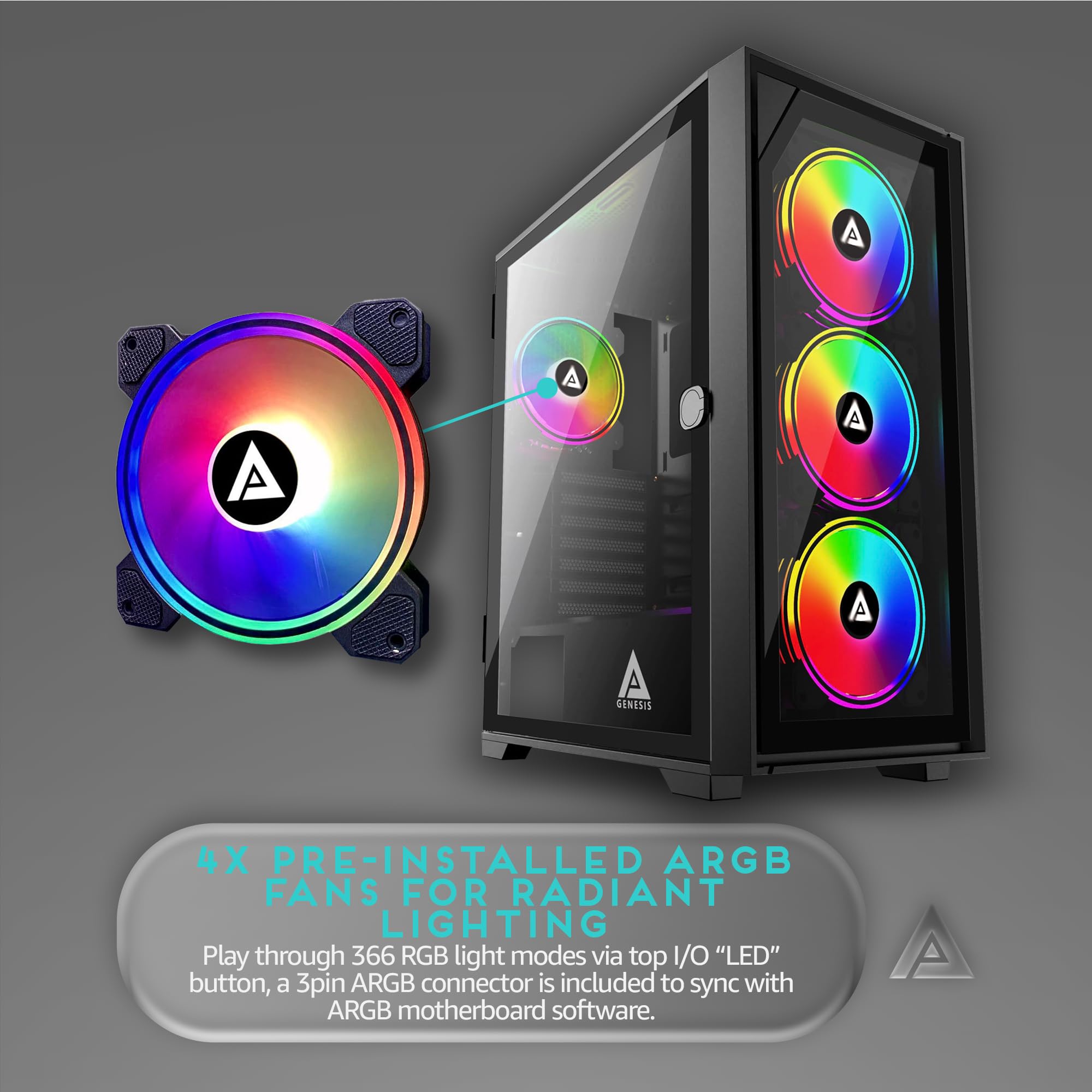 Snapklik.com : Apevia Genesis-BK Mid Tower Gaming PC Case W/ 4X 120mm ...