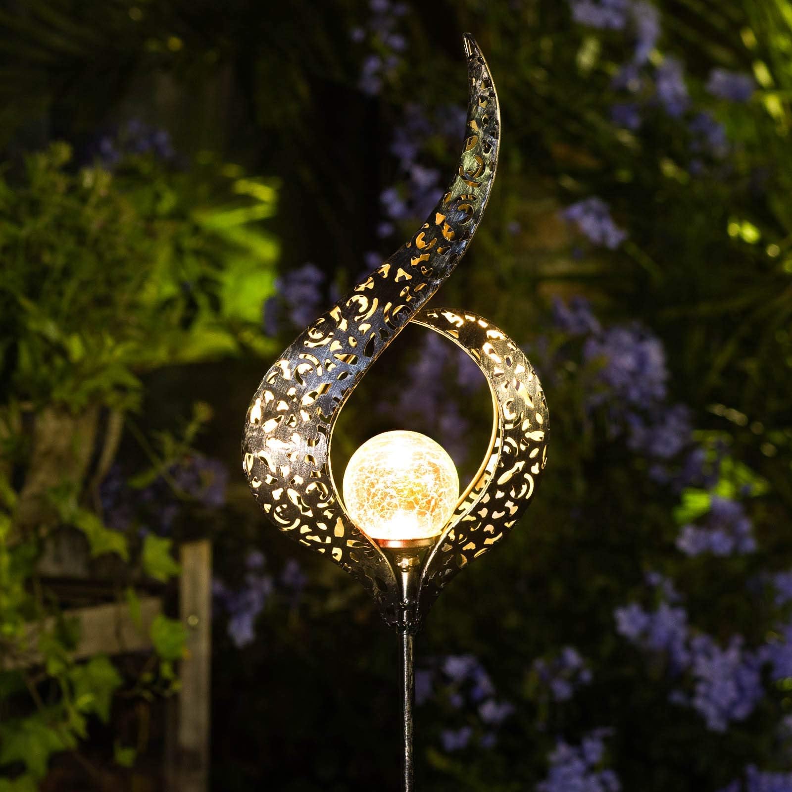 HOMEIMPRO Outdoor Garden Solar Lights Stake，Crackle Glass Globe,Metal ...