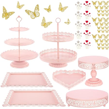Amazon.com: GPUSFAK 113 Pcs Pink Cake Stands Set, Metal Cake Dessert ...