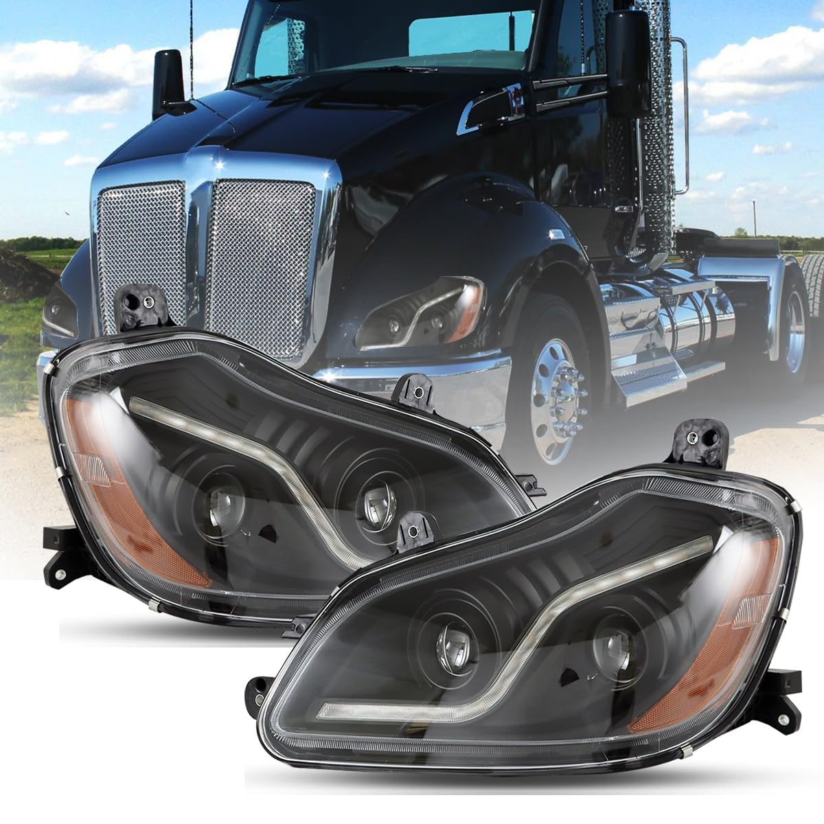 Snapklik.com : Pair Headlights Assembly For Kenworth T680 2013-2021 LED ...
