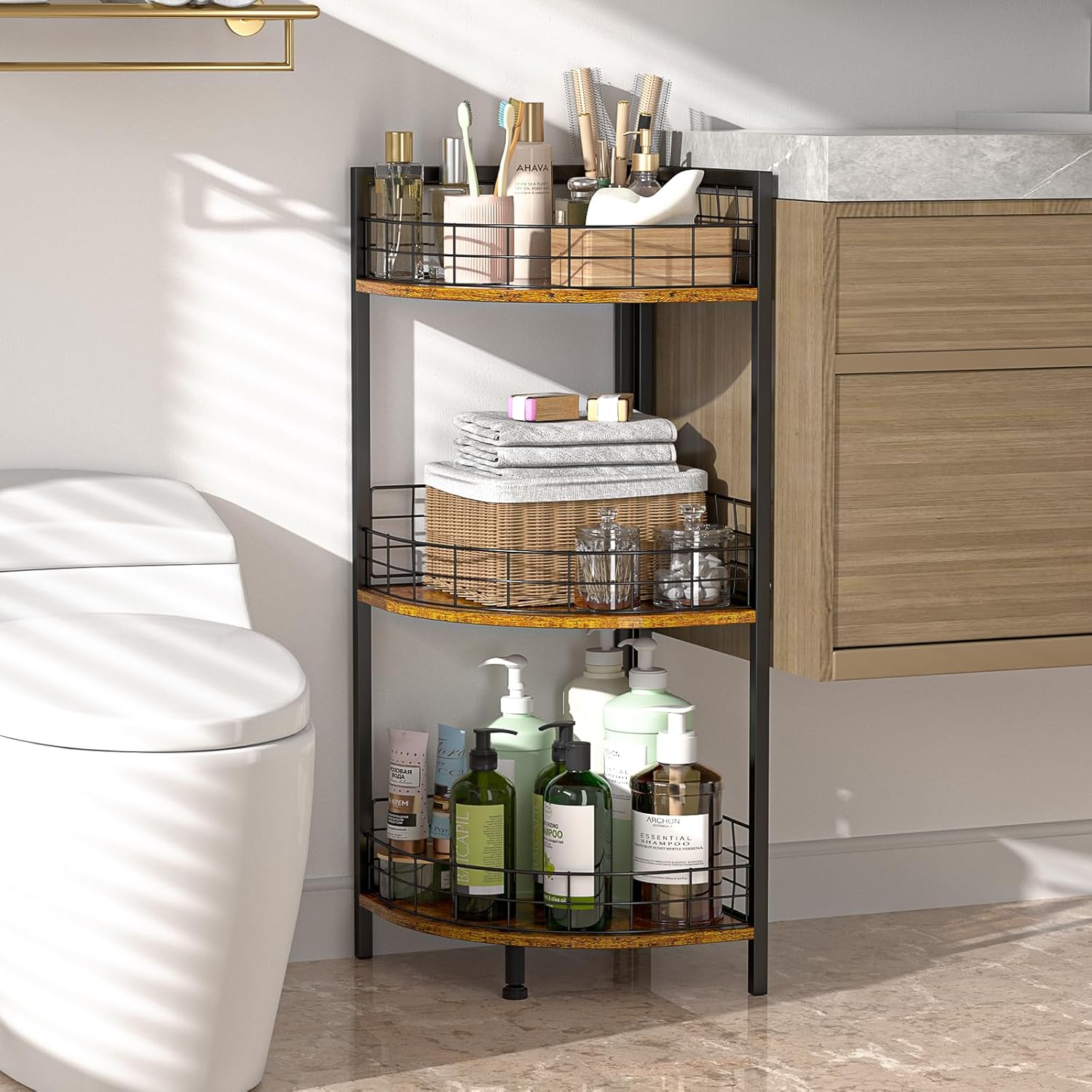 Amazon.com: DAOUTIME Bathroom Standing Shelf, 3 Tier Open Floor Shelves ...