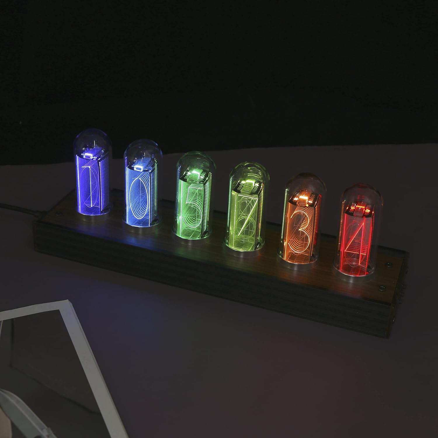 Buy Qianjie Arts Qianjie Nixie Tube Clock Wood RGB Digital Clock with ...
