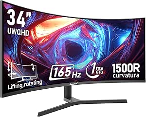 Gawfolk 34" Ultrawide Curved Gaming Monitor with 165Hz Refresh
