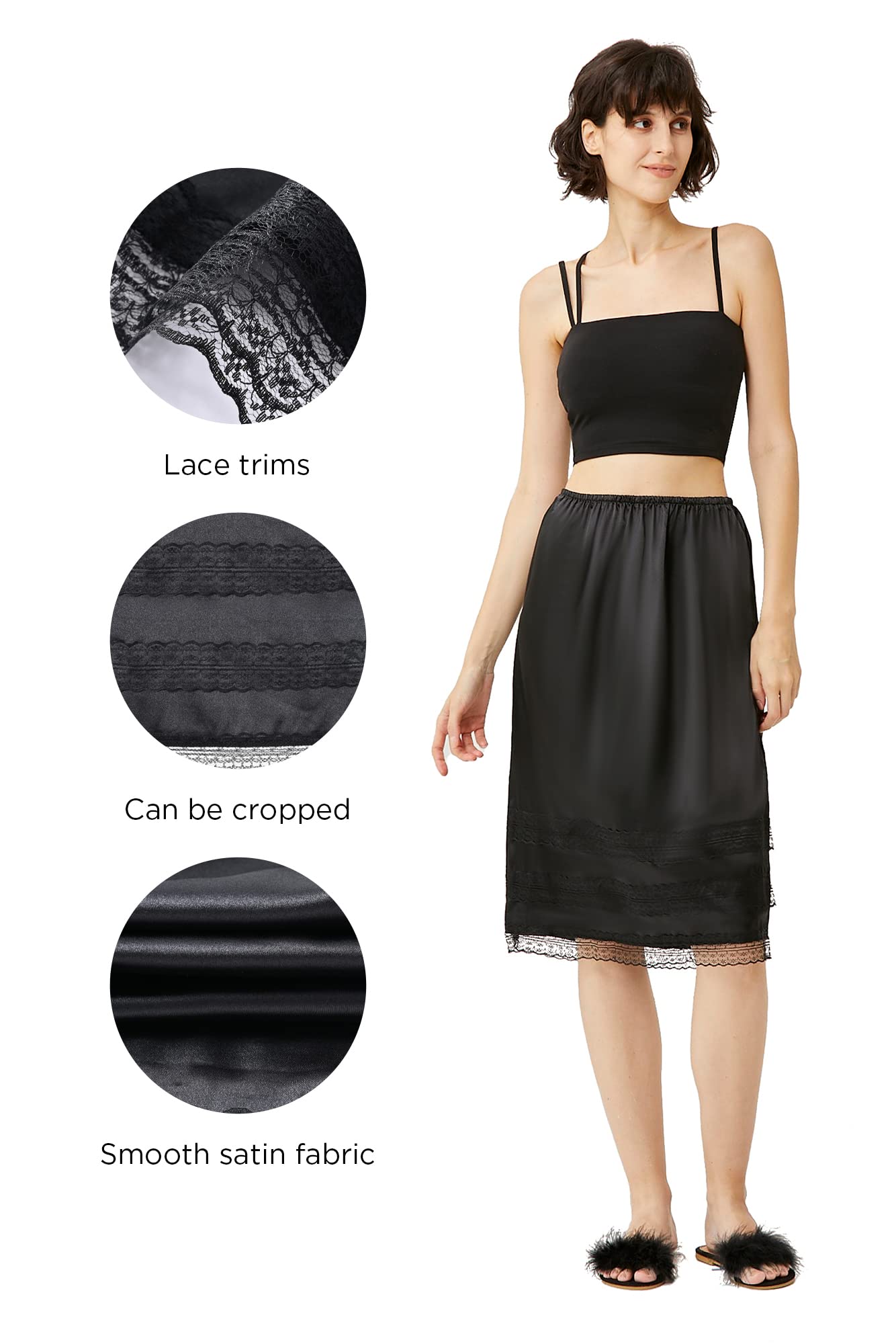 Snapklik.com : 2 Pcs Half Slip Long Underskirt Undergarments Slip Lace ...