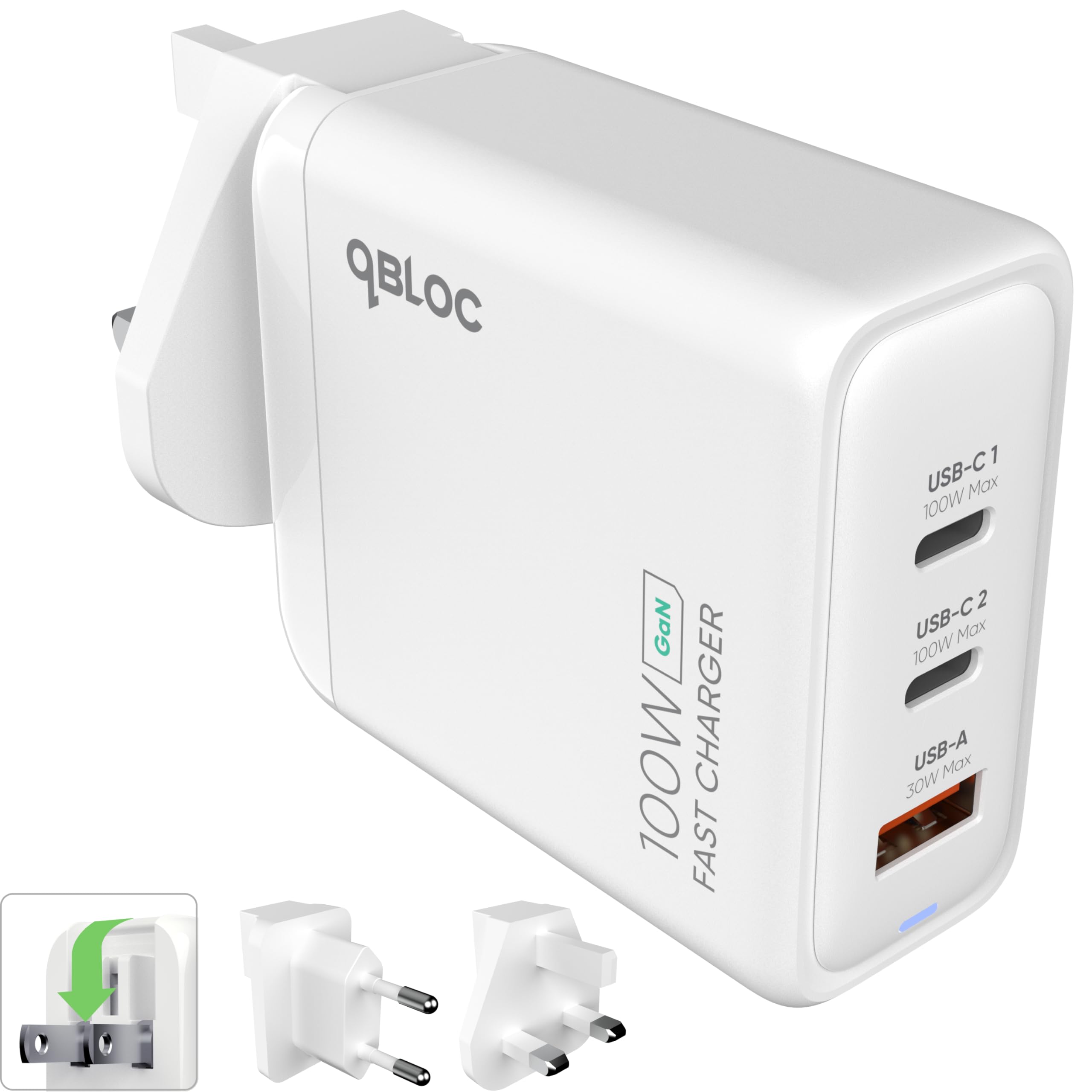 100W USB C Charger, qBLOC A100 Fast Charger USB C Plug, 3 Port USB Plug ...