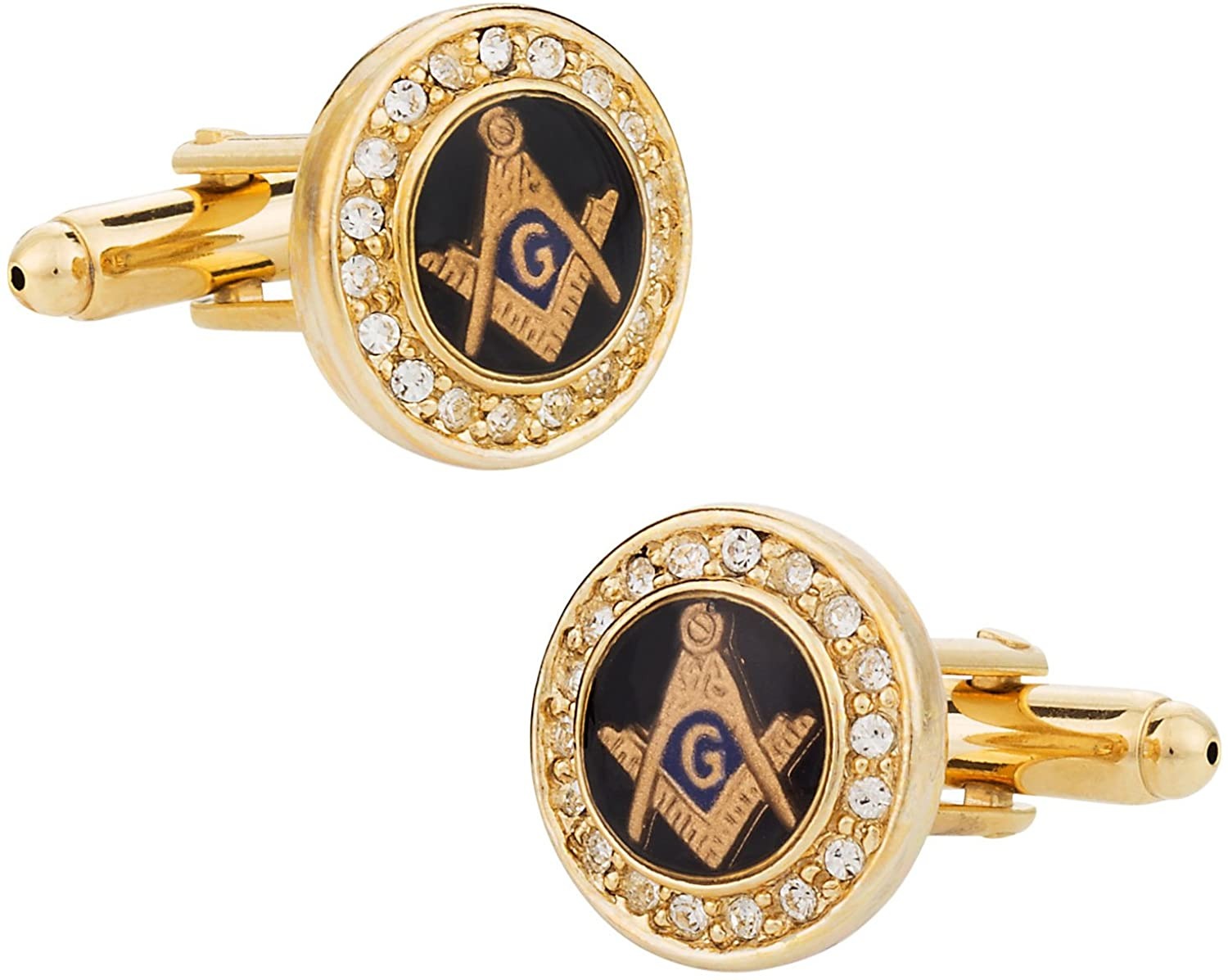 Amazon.com: Cuff-Daddy Mens Crystal Gold Freemason Masonic Cufflinks ...