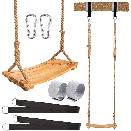Amazon.com: Yangbaga Wooden Swing Hanging Tree Swings, Wood Swings Seat ...