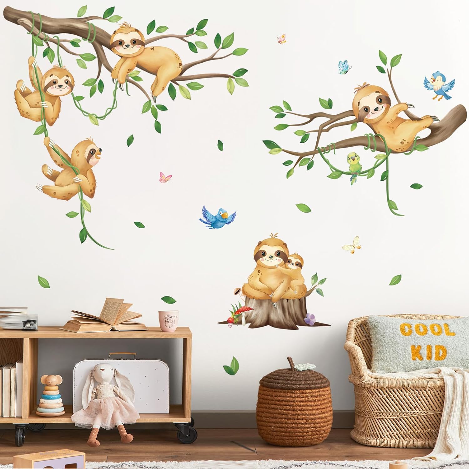 Amazon.com: wondever Sloths Wall Stickers Animal Tree Branch Peel and ...