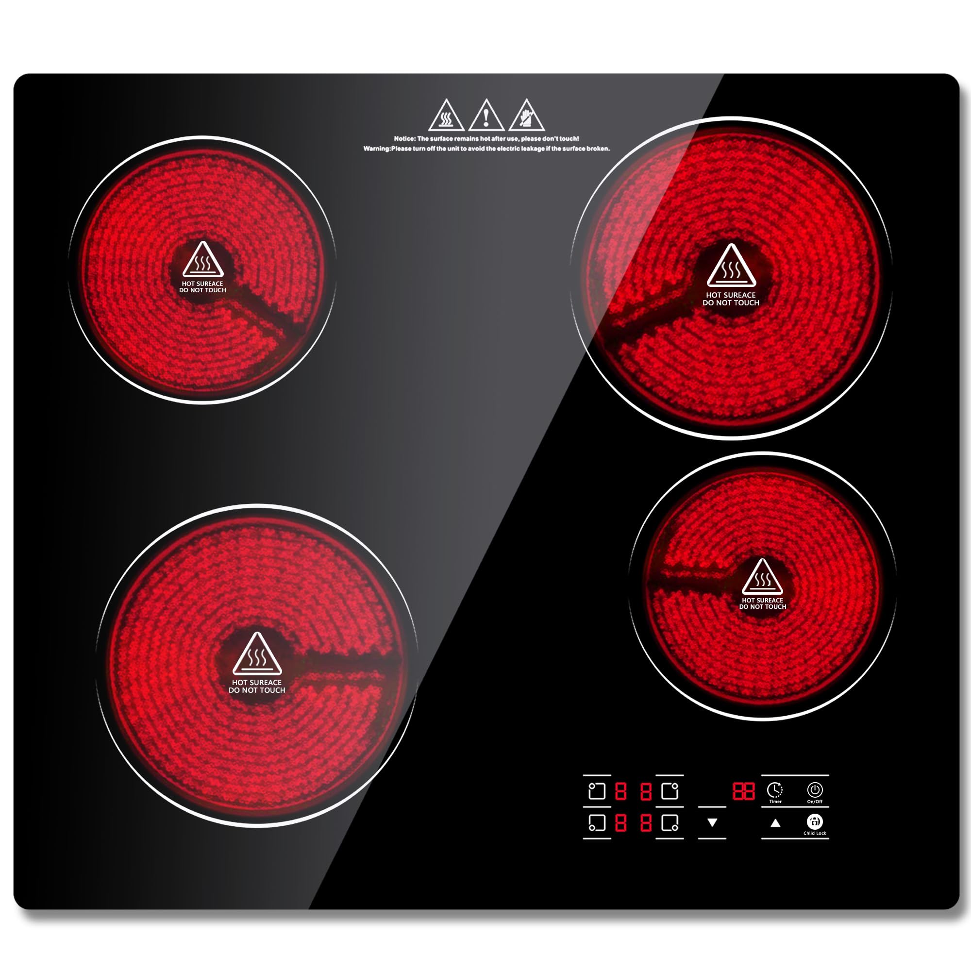 Amazon.com: 4 Burner Electric Cooktop, 24 Inch Electric Stove Top ...