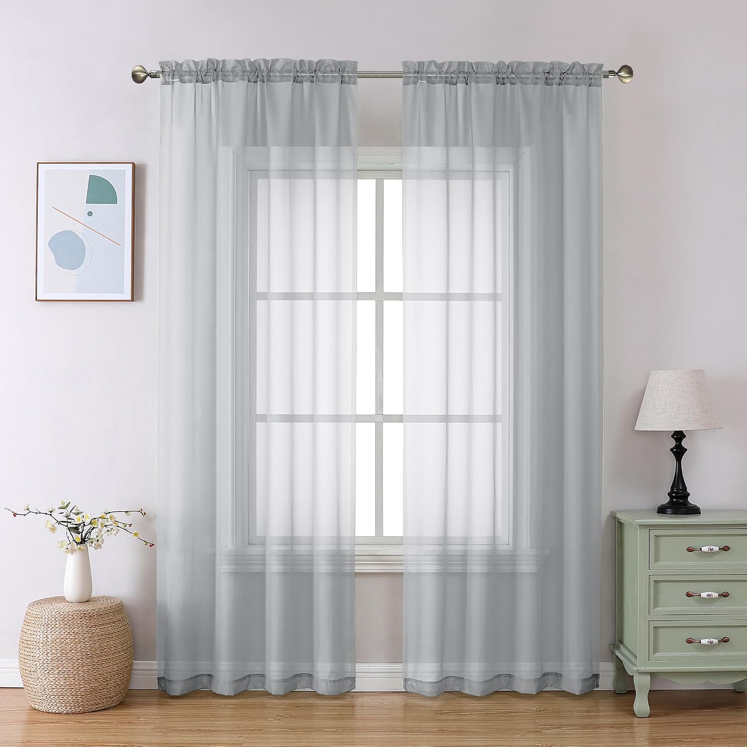 Amazon.com: Aiyufeng Light Grey Sheer Window Curtains 84 Inches Long 2 ...
