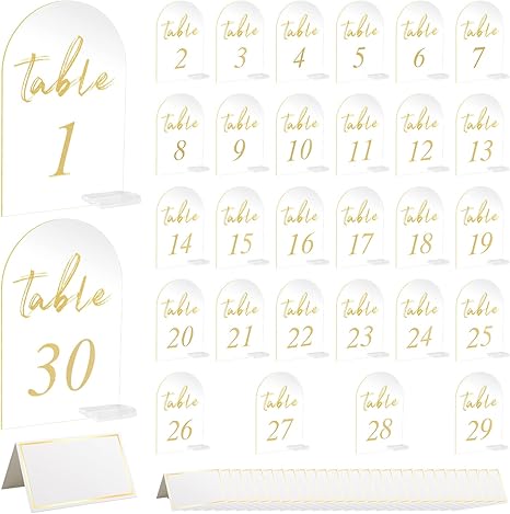 Amazon.com: 30 Sets Arch Wedding Table Numbers with Stands Gold Printed ...