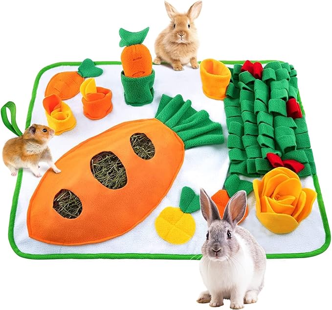 Adpartner 24" x 20" Rabbit Foraging Mat with Carrot Toy, Interactive ...