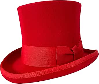 Amazon.com: Funk Plus Red Wool Felt Top Hat Victorian Mad Hatter 6 ...