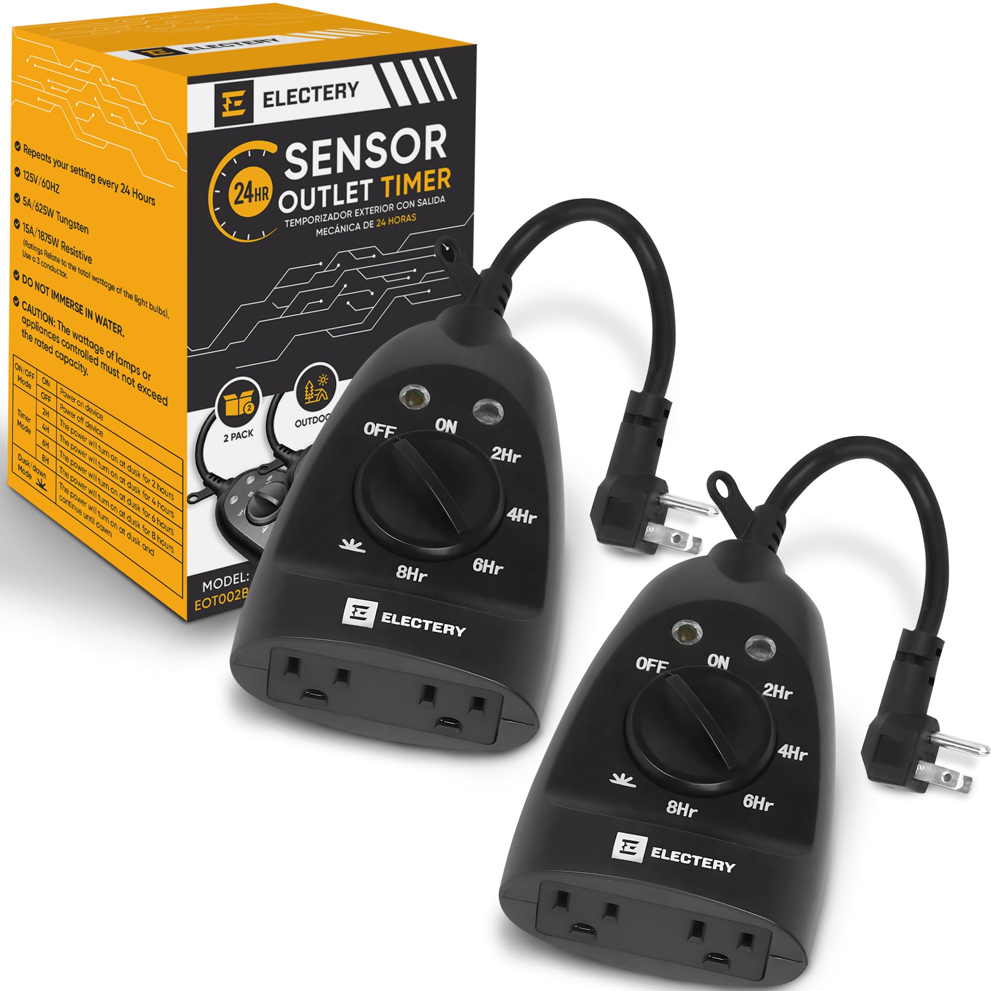 Amazon.com: Outdoor Black Timer Outlet, 24 Hour Mechanical Light Sensor ...