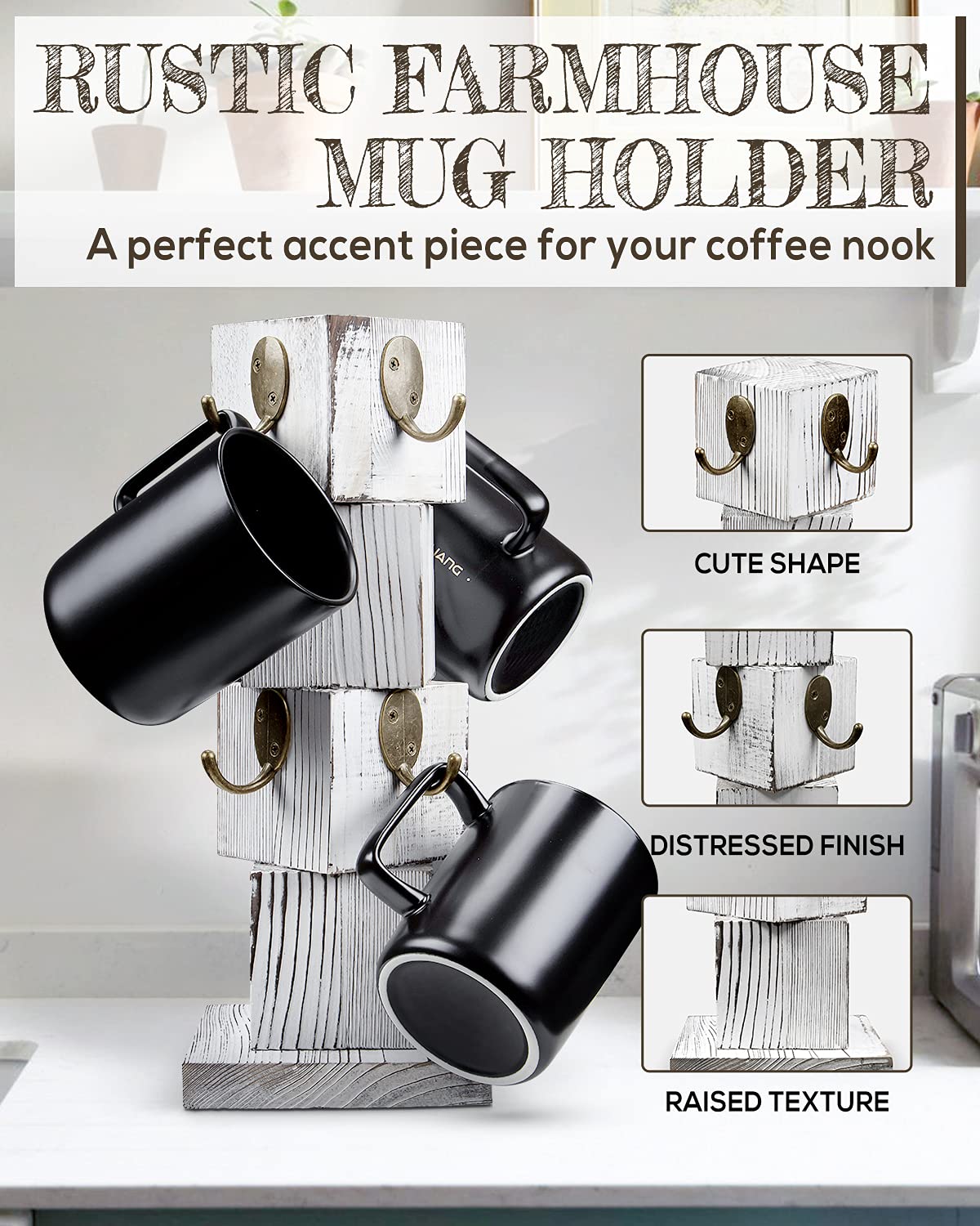 Snapklik.com : PUERSI Coffee Mug Holder For Counter, Rustic Solid Wood ...