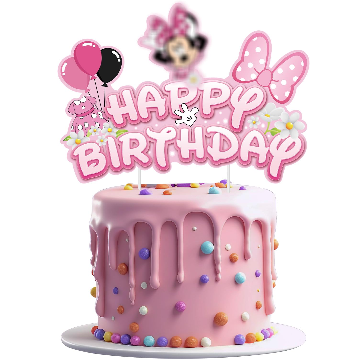Amazon.com: Pink Mini Mouse Cake Topper for Girls, Mouse Birthday Cake ...