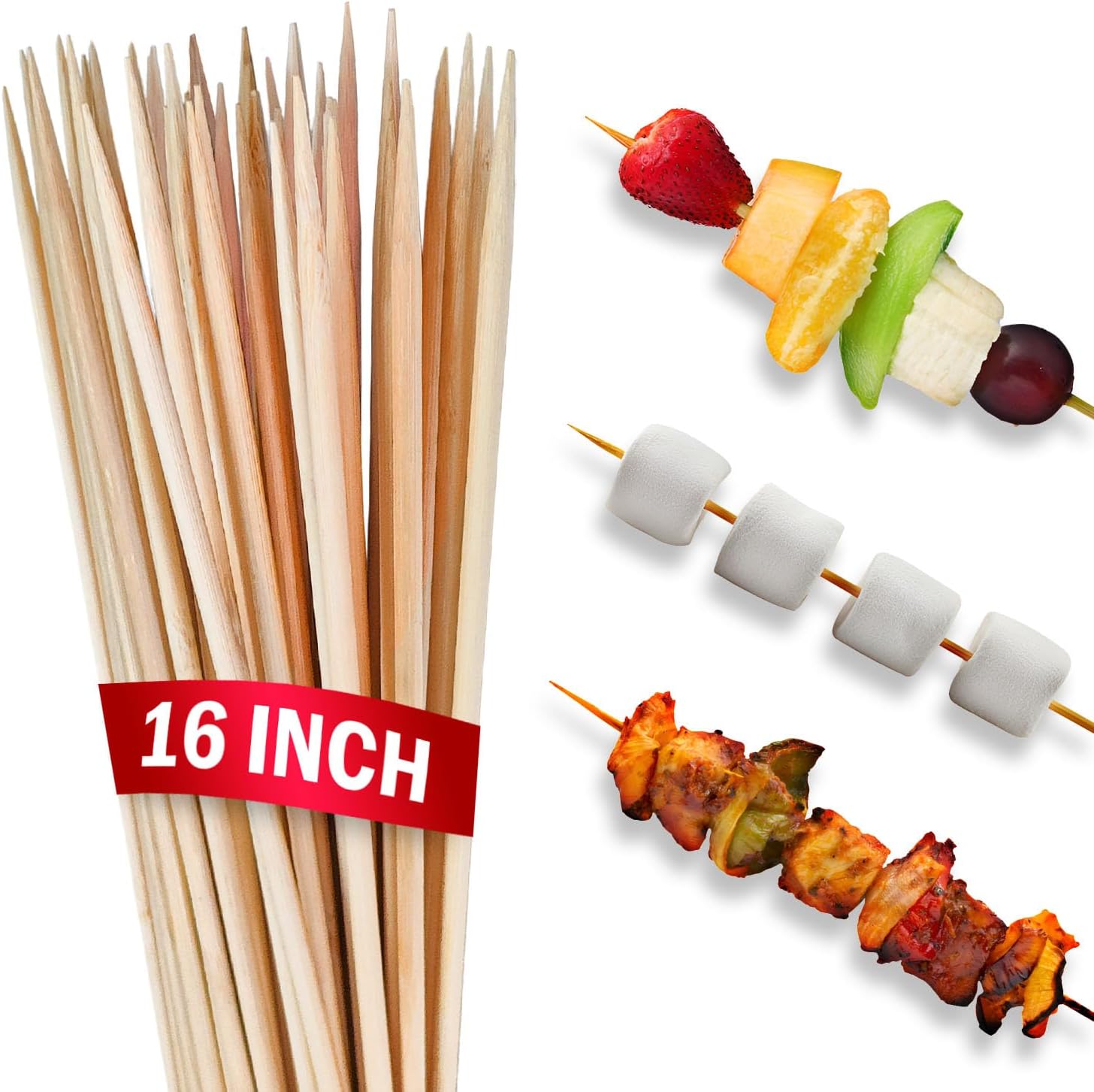 Amazon.com: 100pcs 16" Bamboo Skewers Sticks for BBQ Kabob Grilling ...