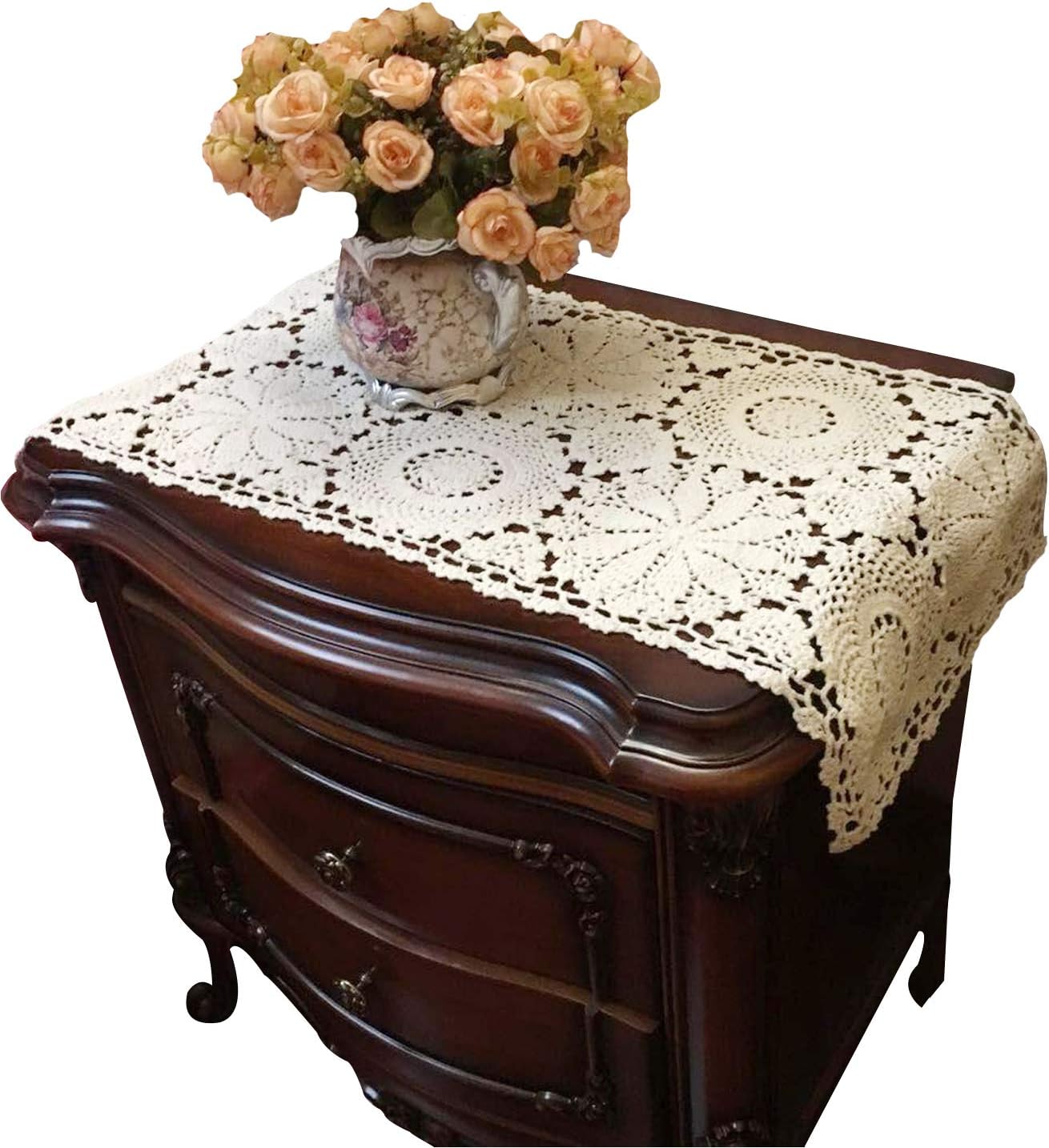 Amazon.com: Hetao 100% Cotton Handmade Crochet Square Tablecloth ...