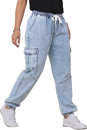 Amazon.com: LBDLONGBIDA Women's High Waisted Drawstring Denim Joggers ...