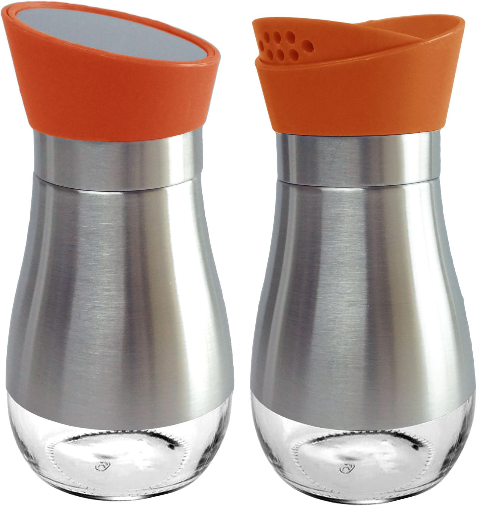 Amazon.com: Salt & Pepper Shakers Stainless Steel Cover Glass Bottom ...