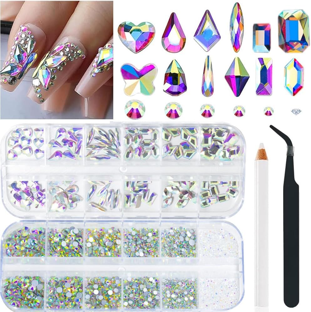 Amazon.com: qiipii 24 Styles AB Crystal Nail Rhinestones Multi Shapes ...