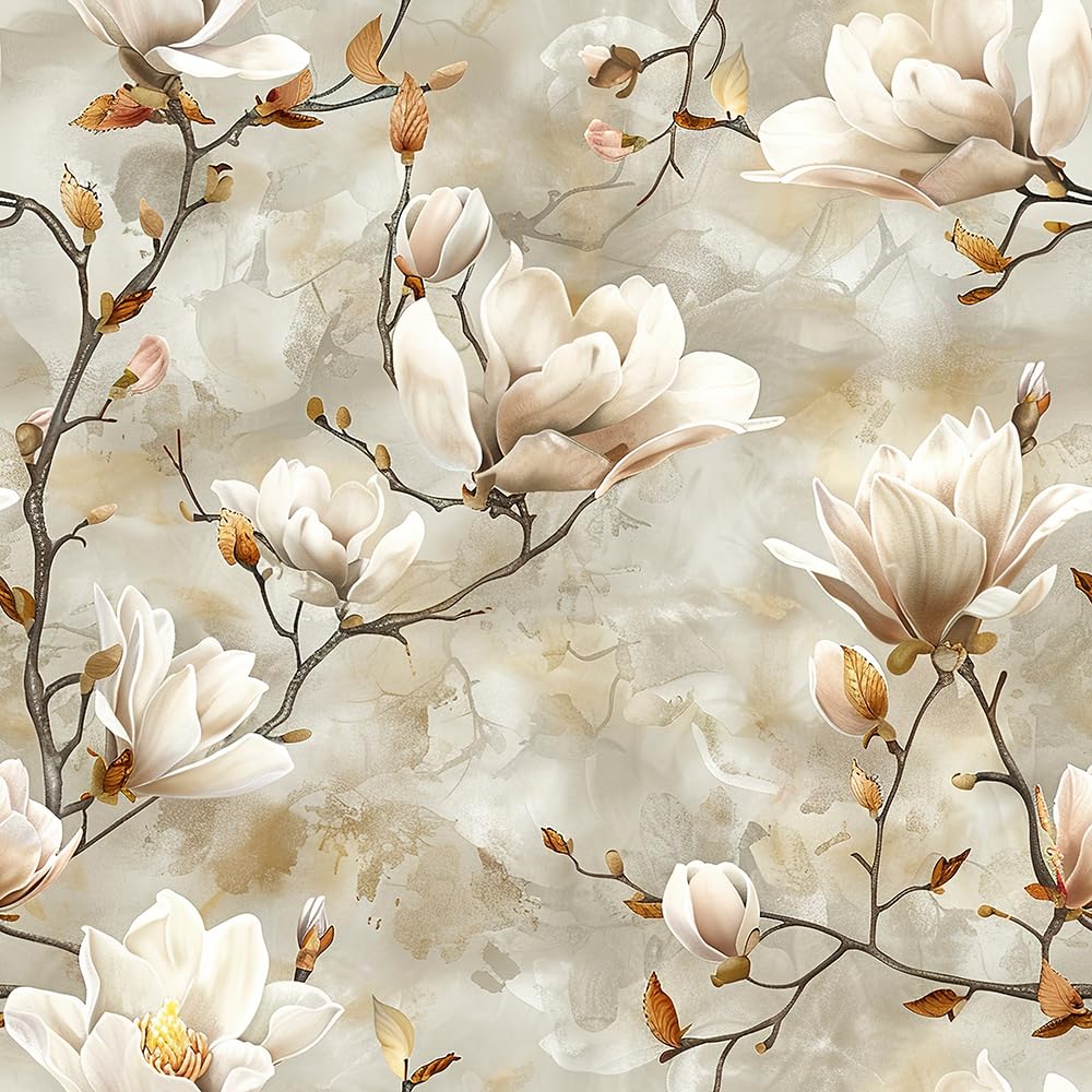 REDAMANCY Watercolor Beige White Flower Boho Peel and Stick Wallpaper ...