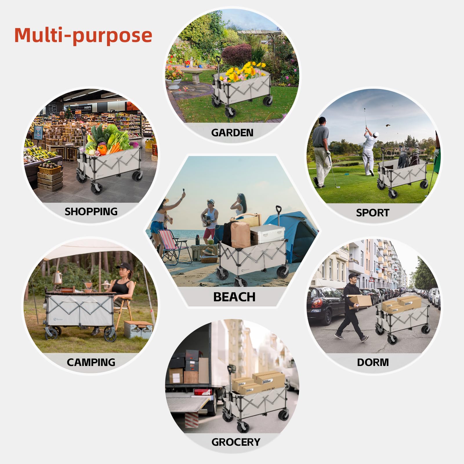 Bavay PL77 Beach Wagon with Big Wheels for Sand, Utility Grocery Wagons ...