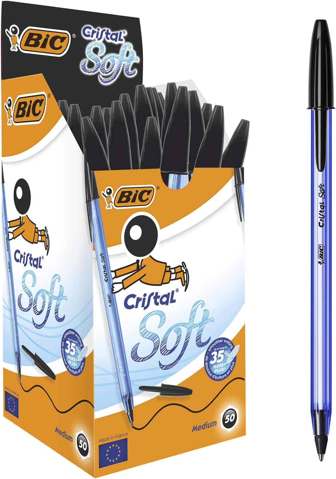 BIC 921263 Cristal Soft Ballpoint Pens Non-Retractable Black Box of 50 ...