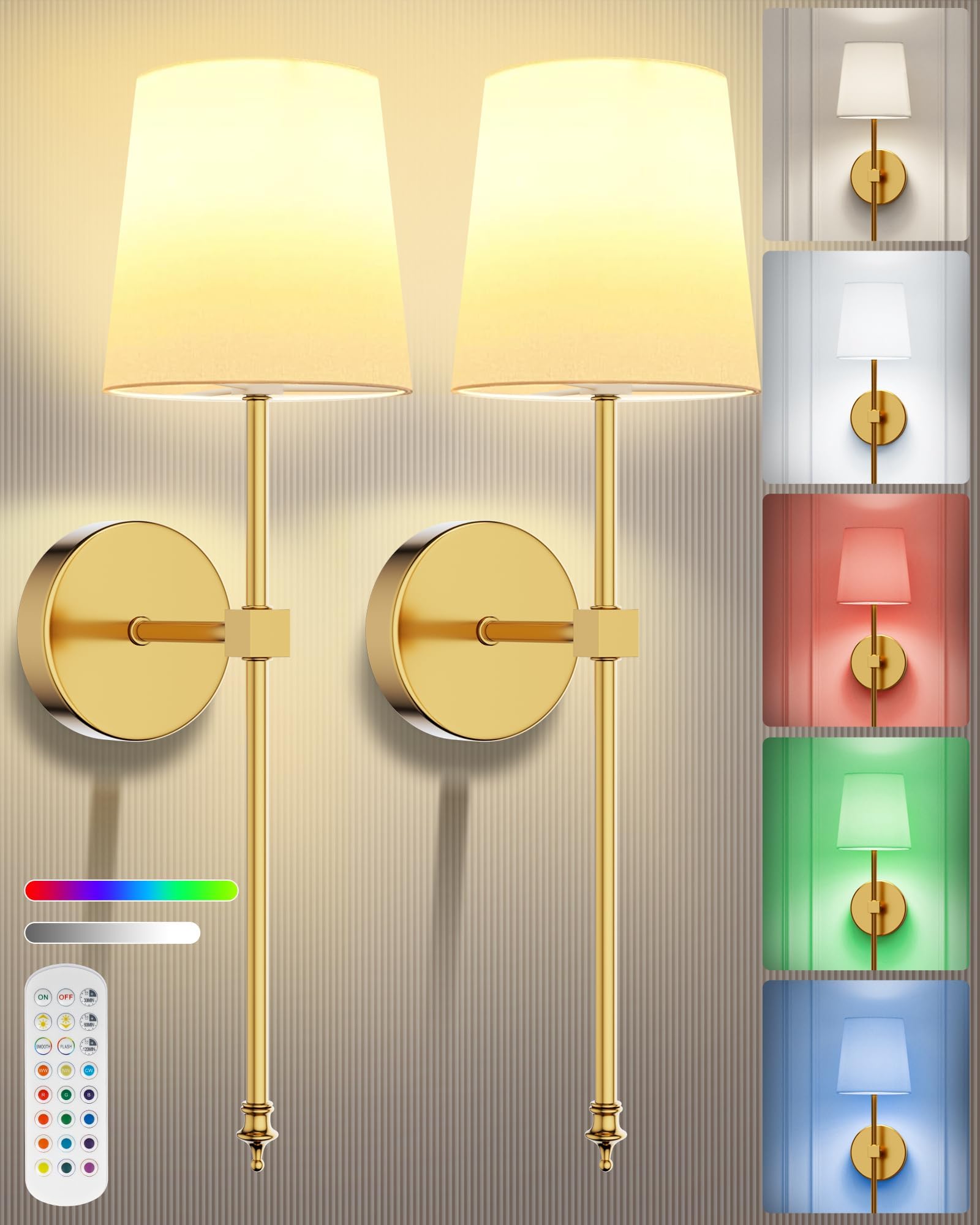 MICEYLIVE Wall Sconces Set of Two - Wireless Wall Lights for Bedroom ...