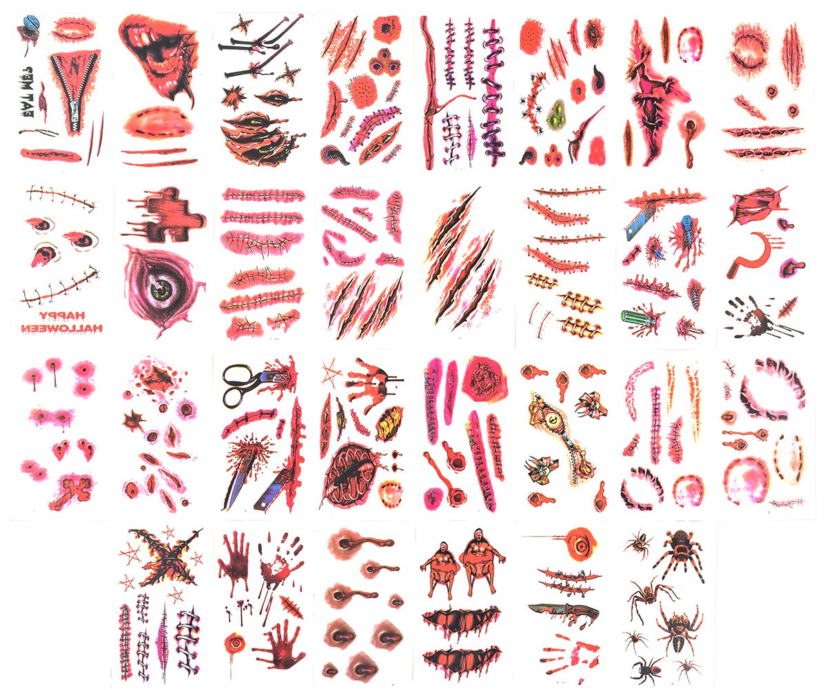 Buy WUJO Halloween Face Tattoo Stickers, 3D Temporary Bleeding Fake ...