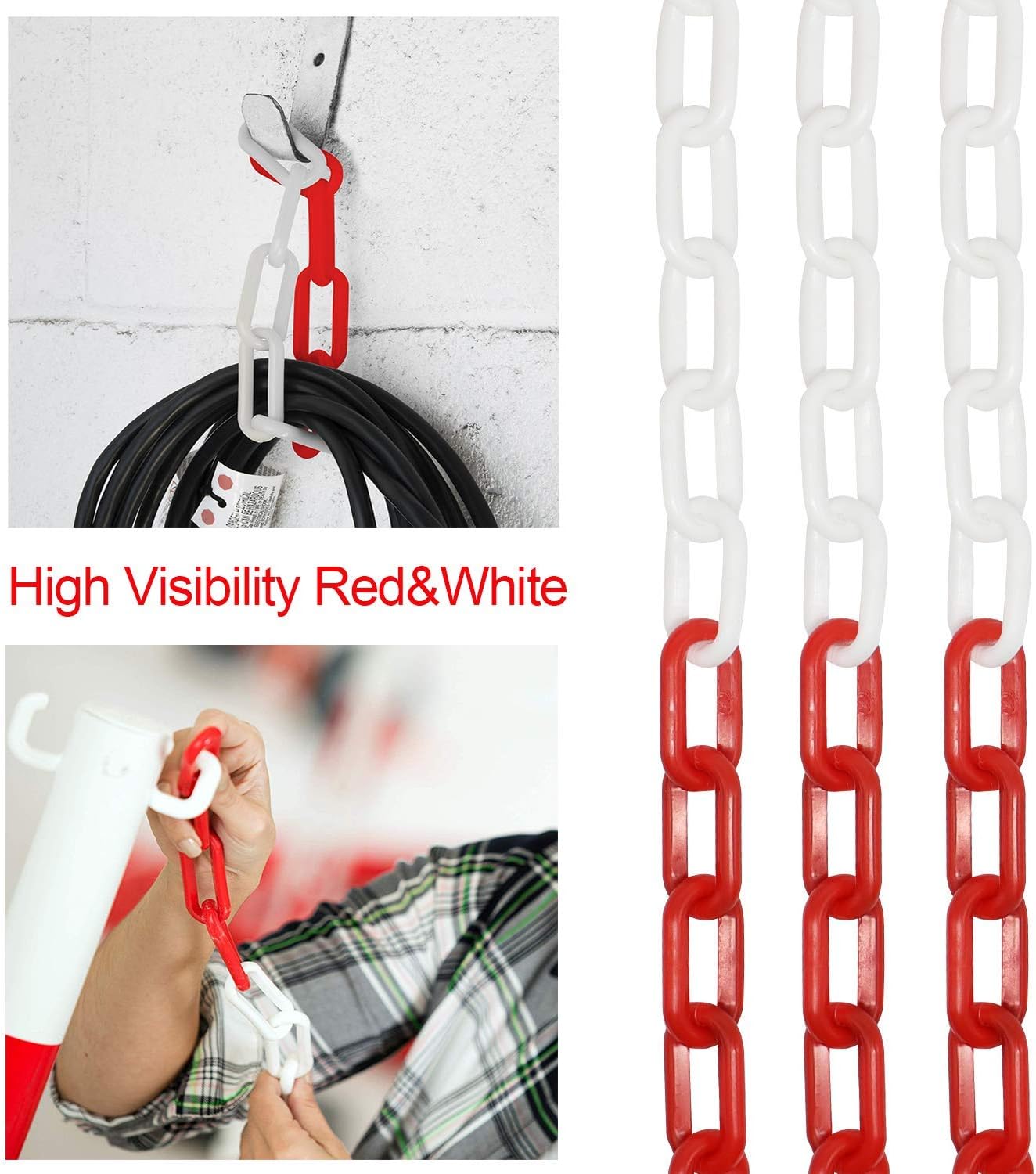 82 Foot Plastic Chain Safety Barrier Plastic Links UV Protected Chain ...