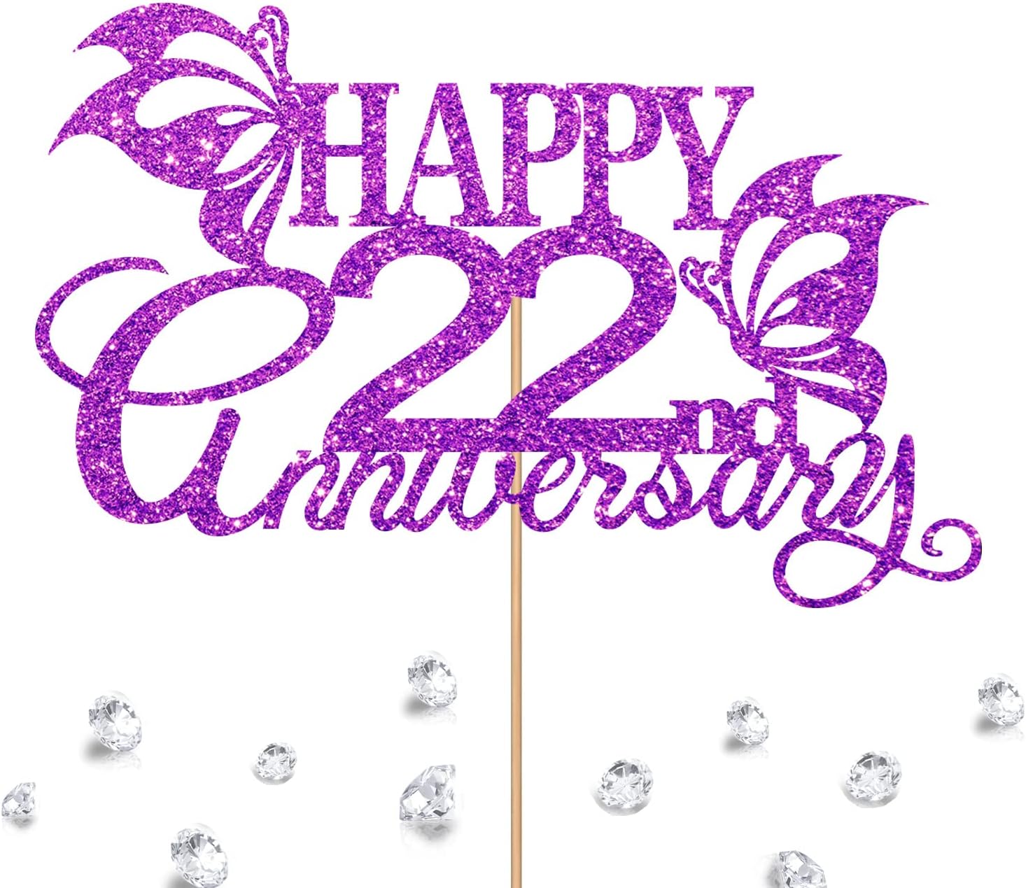 Amazon.com: Happy 22nd Anniversary Cake Topper, Purple Glitter Cake ...